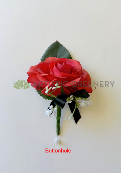 School Ball Corsage & Buttonhole - Red Rose with Black Ribbon - CB0048 ...