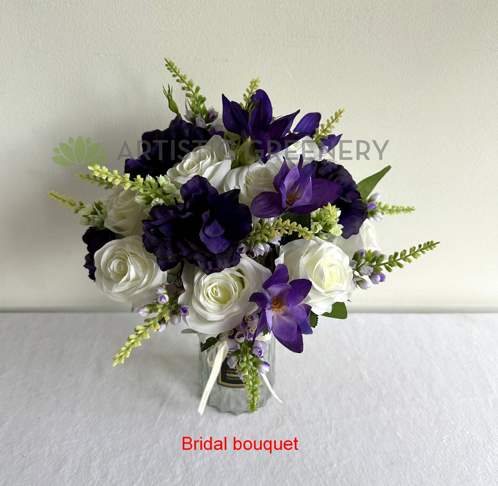 Round Wedding Bouquet - Purple & White - Rebecca F | ARTISTIC GREENERY ...