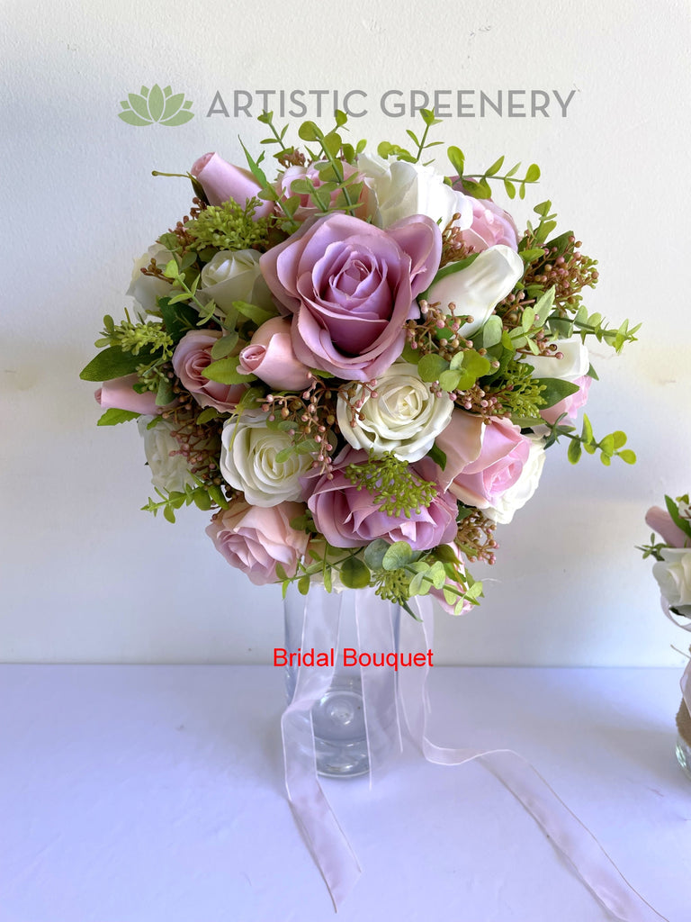 Round Bouquet & Pet Pram Flowers (Cat Flowers ) - Pink Purple & White ...