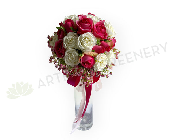 Round Bouquet - Hot Pink & White - Bonnie A Hot pink silk rose flowers ...