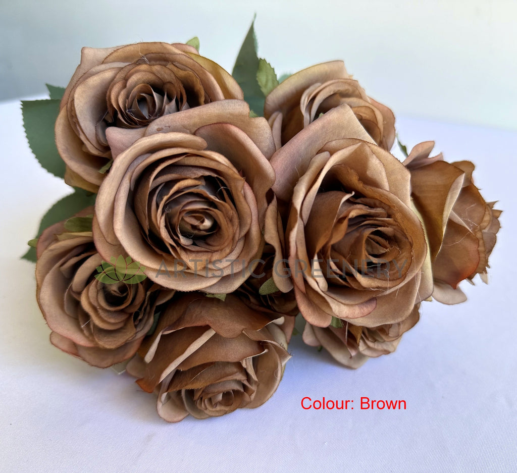 SP0375-S89 Silk Rustic Rose Bunch 45cm Brown / Nude | ARTISTIC GREENERY ...
