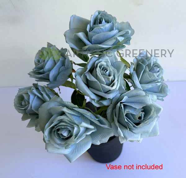 SP0453 Silk Rustic Blue Rose Bunch 32cm 7F $17.50 | ARTISTIC GREENERY ...
