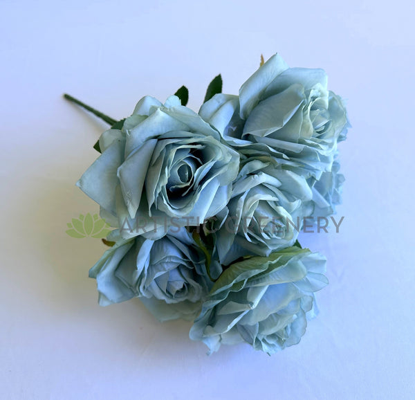 SP0453 Silk Rustic Blue Rose Bunch 32cm 7F $17.50 | ARTISTIC GREENERY ...
