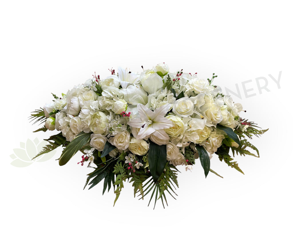 SYM0023 Elegant White Casket Spray Centerpiece Memorial Flower Seasons ...