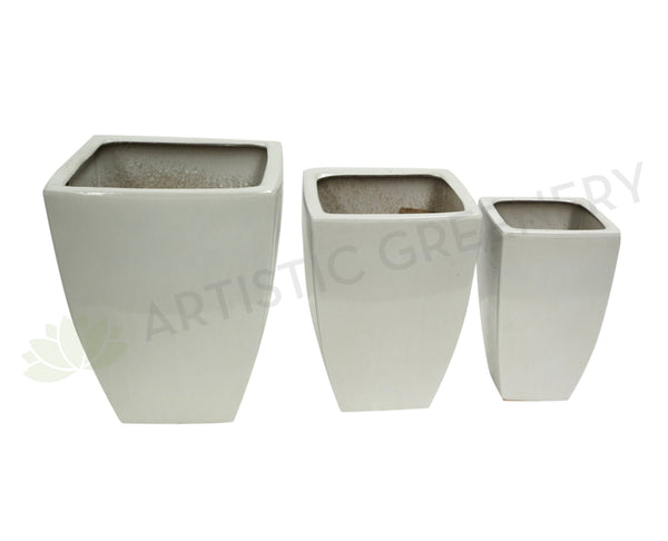 White Tapered Pot (Ceramic) 3 Sizes (Code: CER0006) – Artistic Greenery