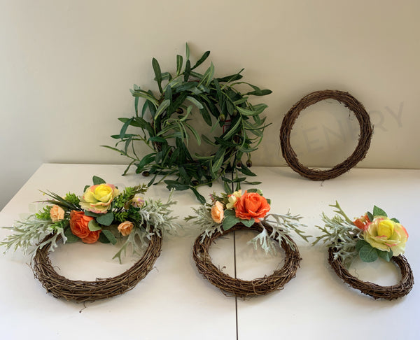 ACC0097 / 98 / 99 Wicker Ratten Wreath & Ring (Floral / Plain / Olive ...
