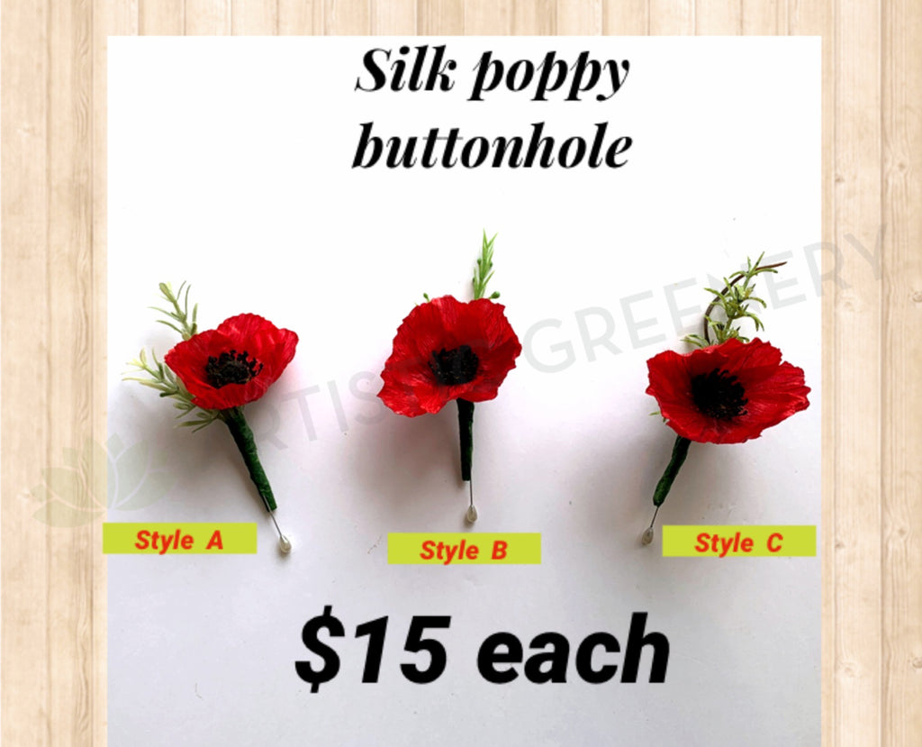 Buttonhole - Faux Red Poppy / Artificial ANZAC Buttonhole / Anzac Day ...