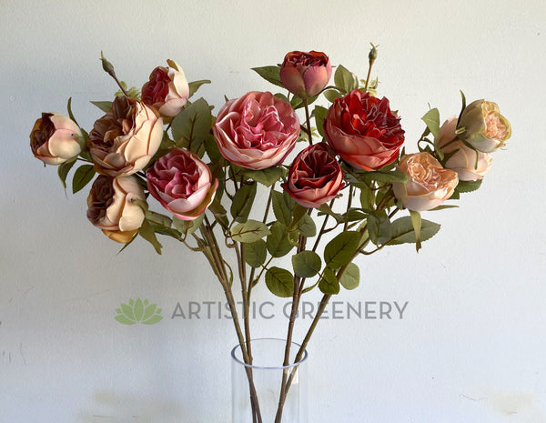 F0377 Artificial Rustic Style David Austin Rose Spray (Burnt Edges ...