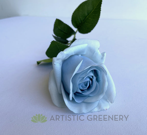 F0385 Faux Real Touch Rose Perth Latex Single Rose Stem 45cm Light Blue ...
