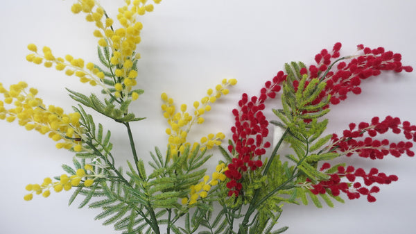 F0105 Artificial Wattle Acacia Mimosa Spray 85cm Yellow / Red ...