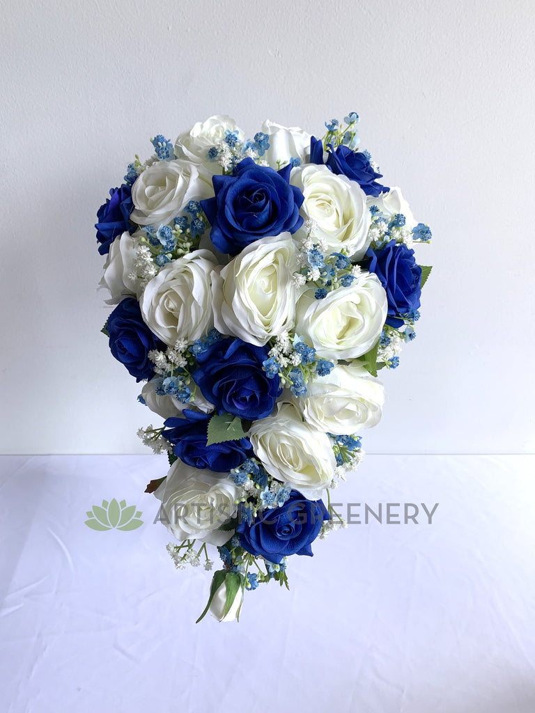 Cascade Teardrop Wedding Bouquet - White & Blue - Kelly P - custom made ...