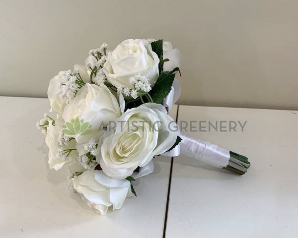 Round Posy - Silk White Rose Bouquet - Laura H | ARTISTIC GREENERY ...