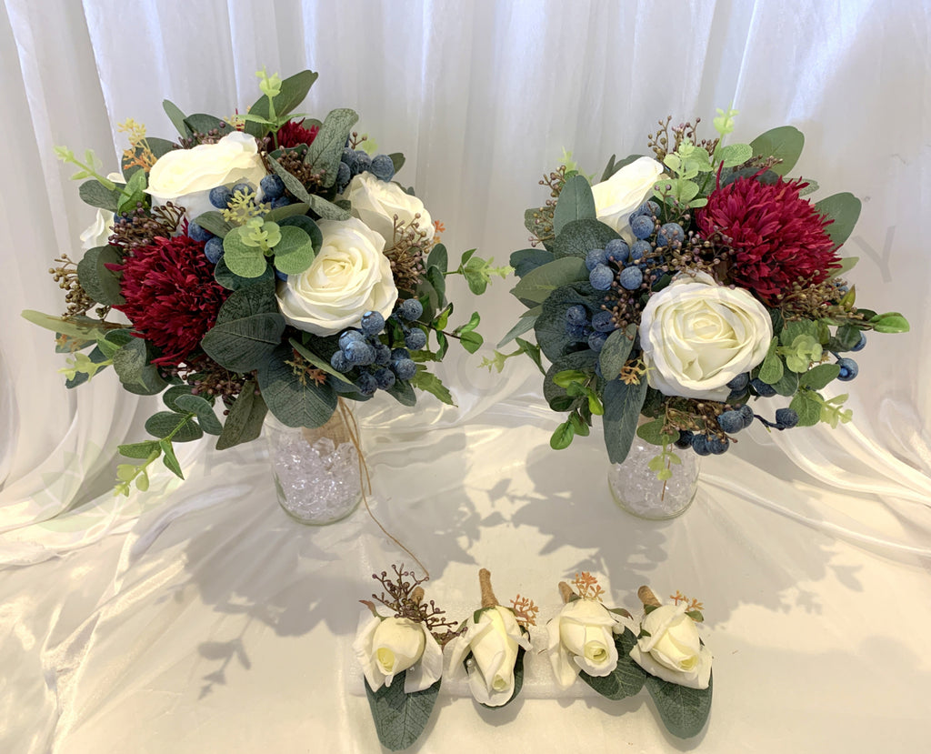 Round Bouquet - Maroon Wedding Flowers Native Flowers - Olivia S ...