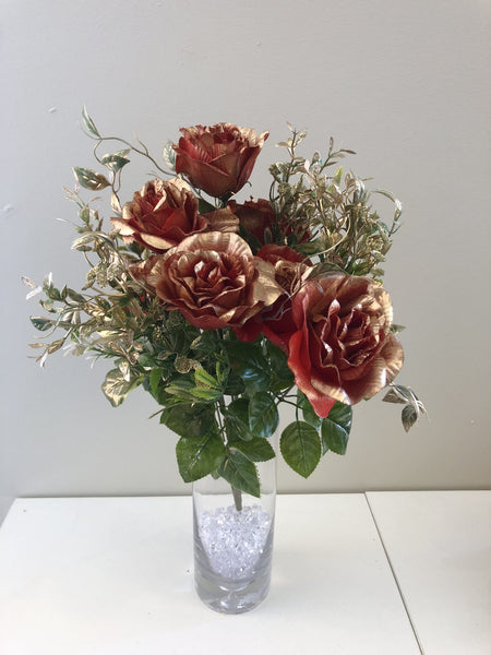 SP0274 Metallic Silk Rose Bunch 53cm 3 Styles Australia Silk Flowers ...